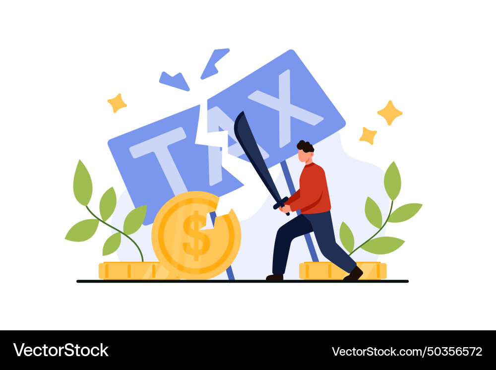 Tax cut corporate company strategy tiny man Vector Image