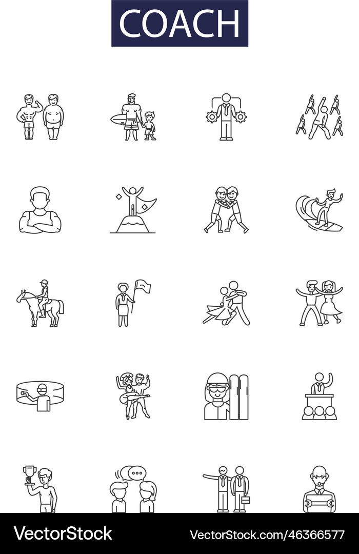 Coach line icons and signs trainer Royalty Free Vector Image