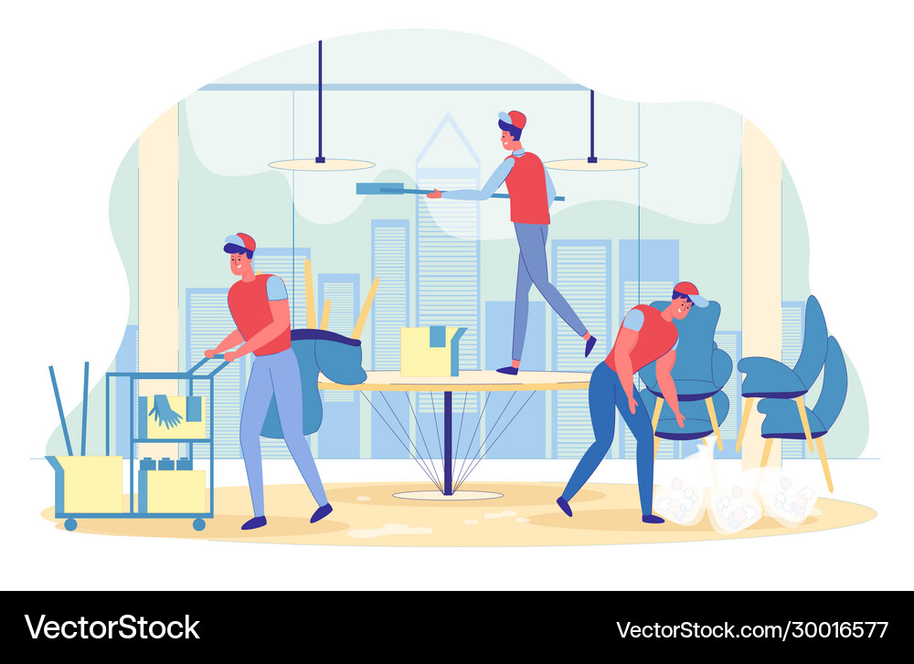 Commercial team cleaning office professionally Vector Image