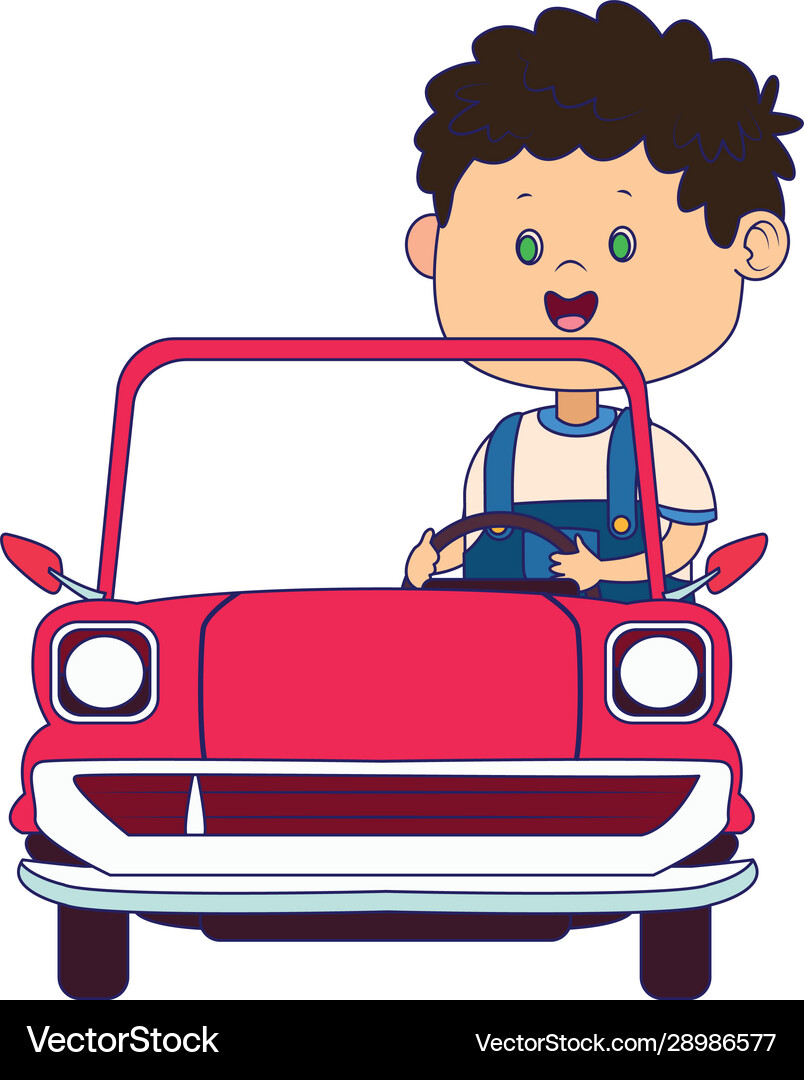 Cute boy in classic car icon Royalty Free Vector Image