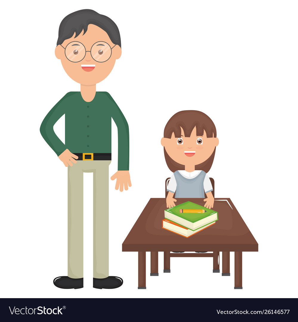 Cute little student girl with teacher Royalty Free Vector