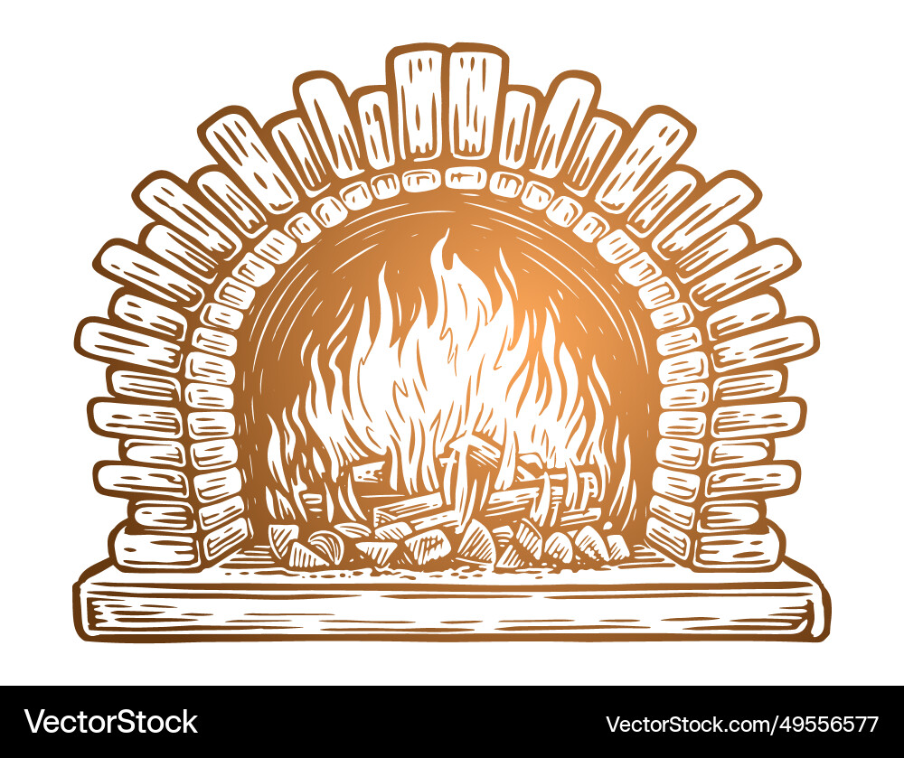 Logs are burning in fireplace fire stone oven Vector Image
