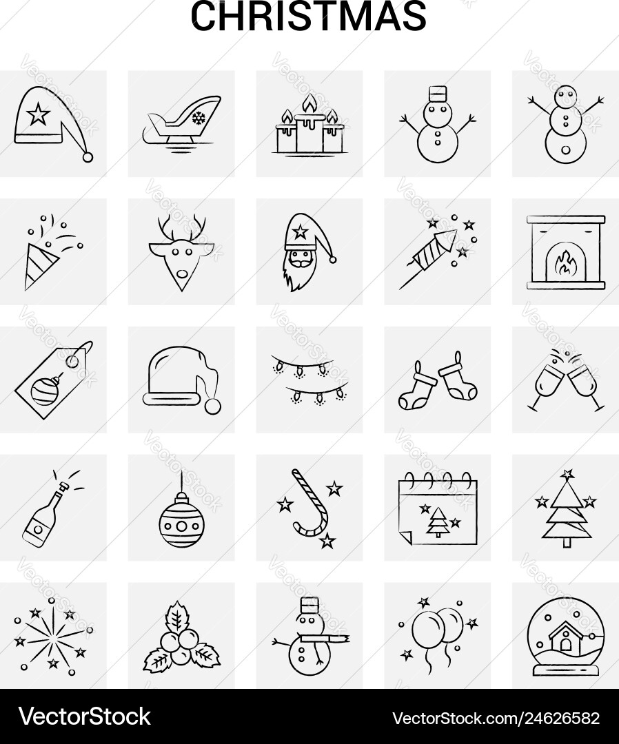 25 hand drawn christmas icon set gray background Vector Image
