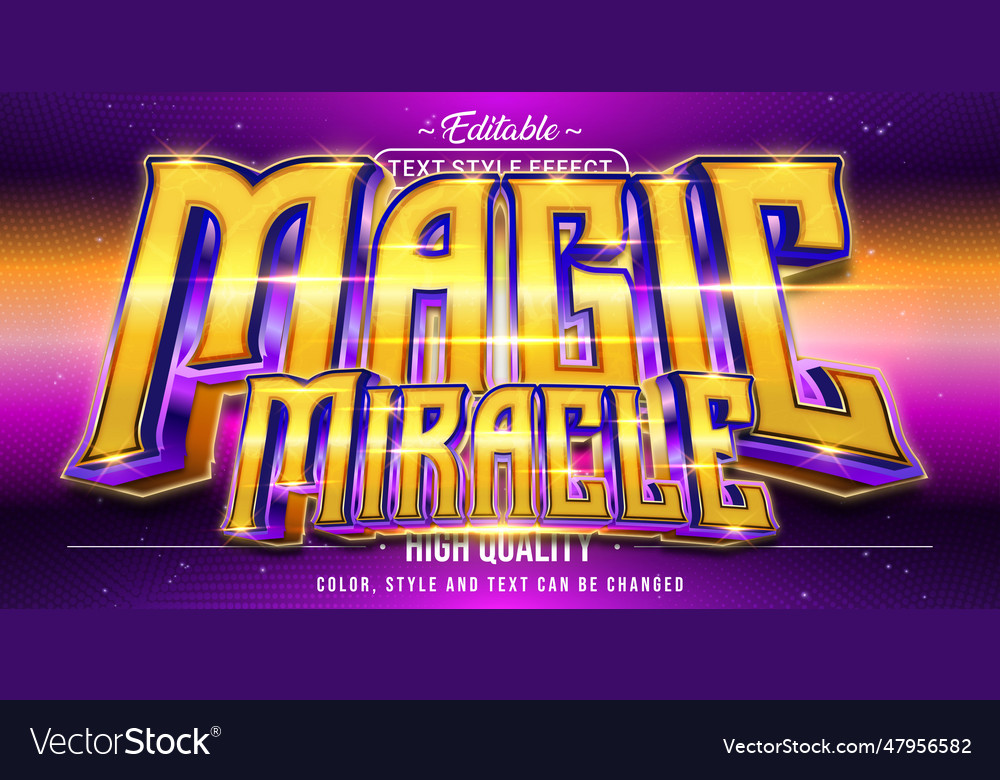 Editable text style effect - magic miracle text Vector Image
