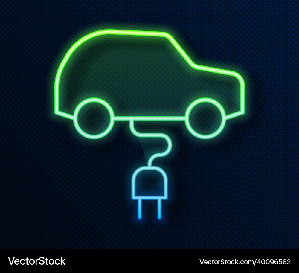 Glowing neon line electric car and electrical Vector Image