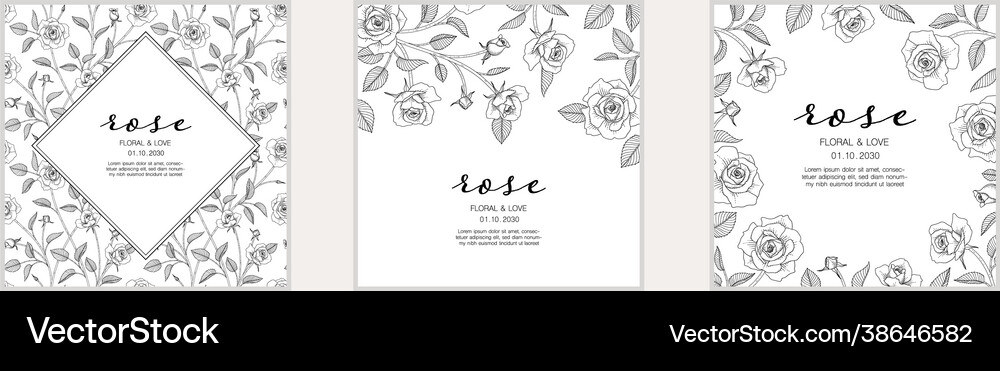 Hand drawn rose floral greeting card background Vector Image