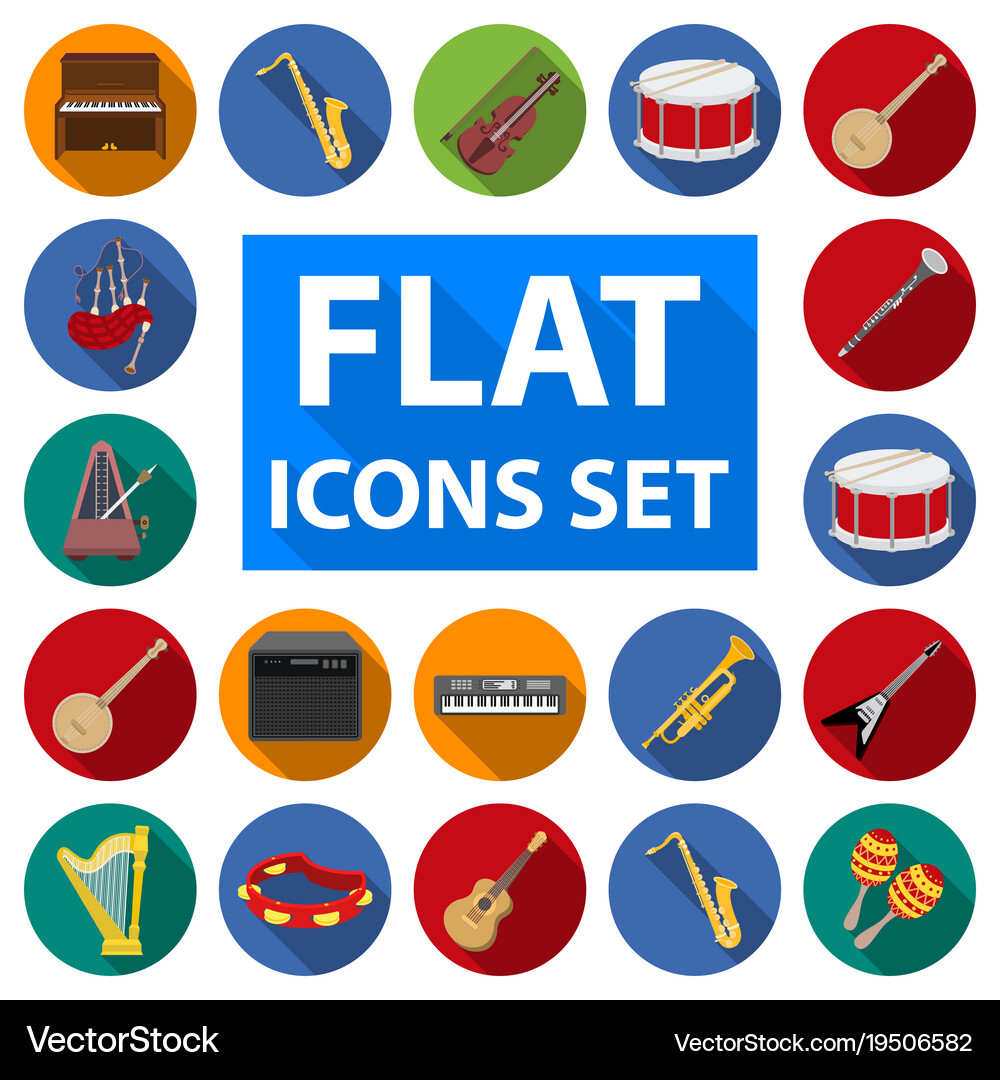 Musical instrument flat icons in set collection Vector Image