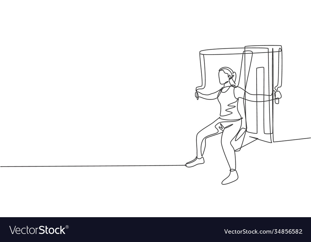 One single line drawing young energetic woman Vector Image