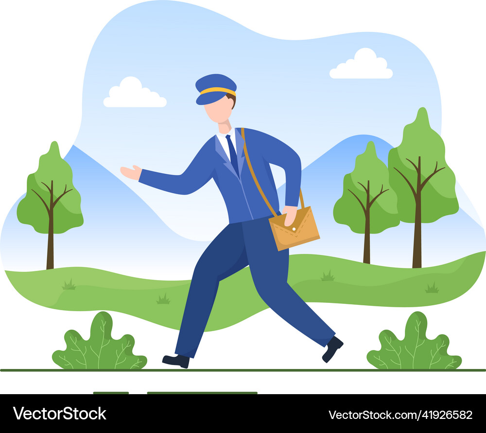Postman cartoon wearing a uniform carrying a Vector Image