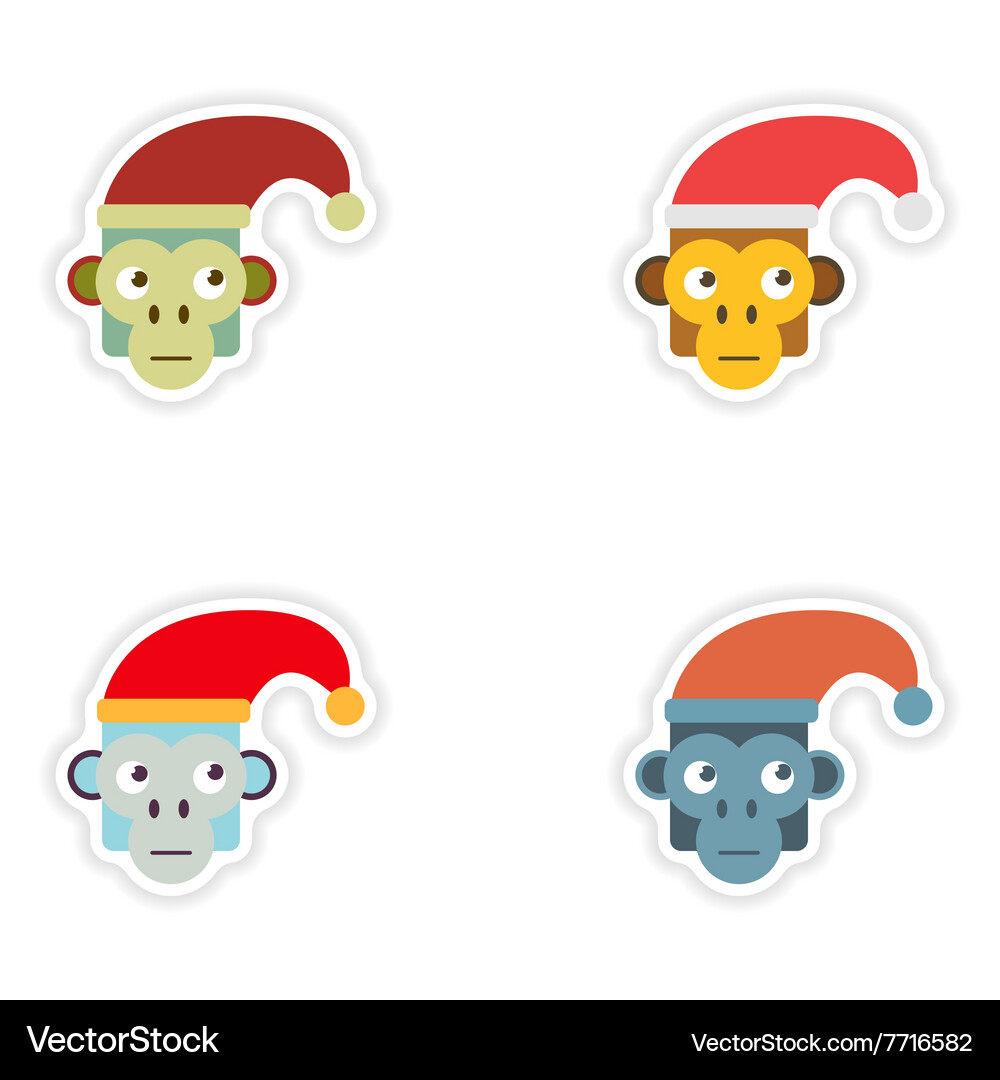 Set of paper stickers on white background monkey Vector Image