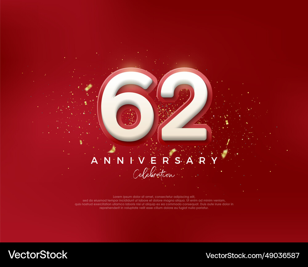 62nd anniversary number with 3d white numbers Vector Image