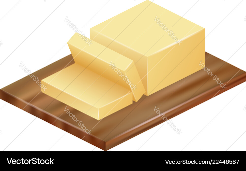 Butter on wood icon realistic style Royalty Free Vector