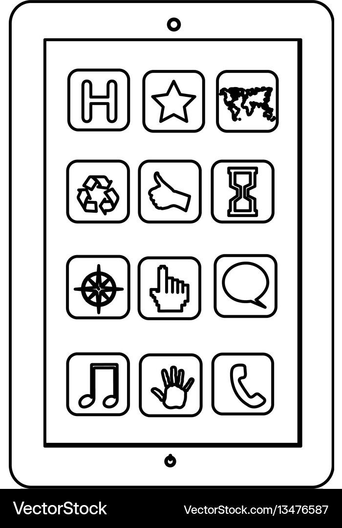 Monochrome contour with tablet screen icons Vector Image