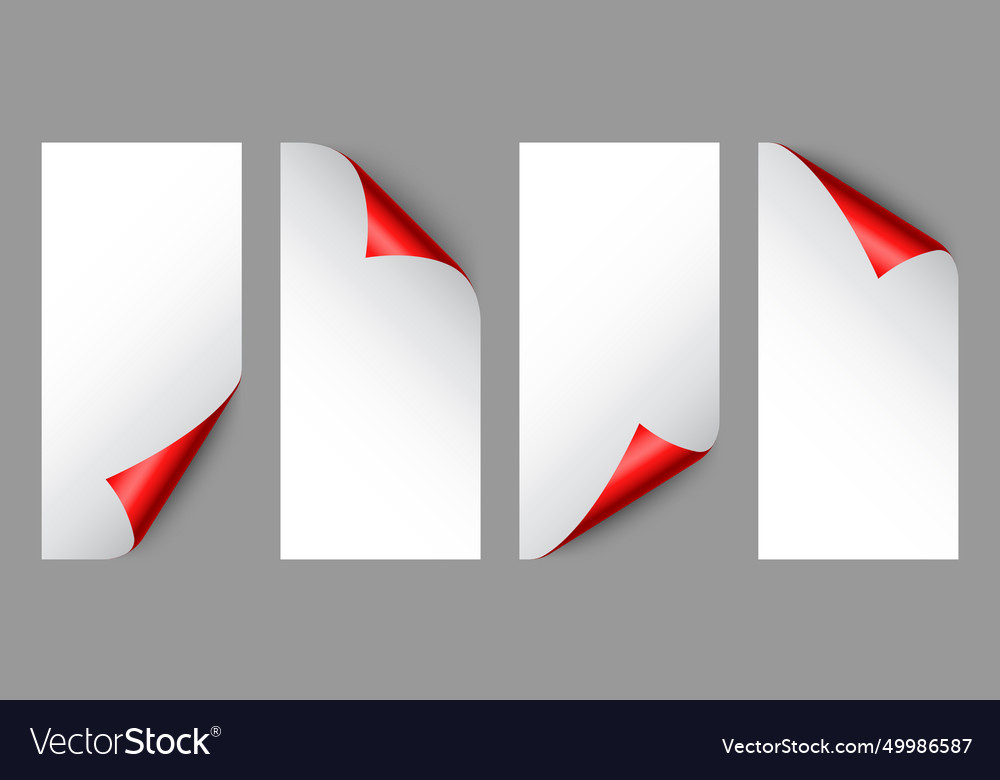 Set of red paper curls curled page corner Vector Image