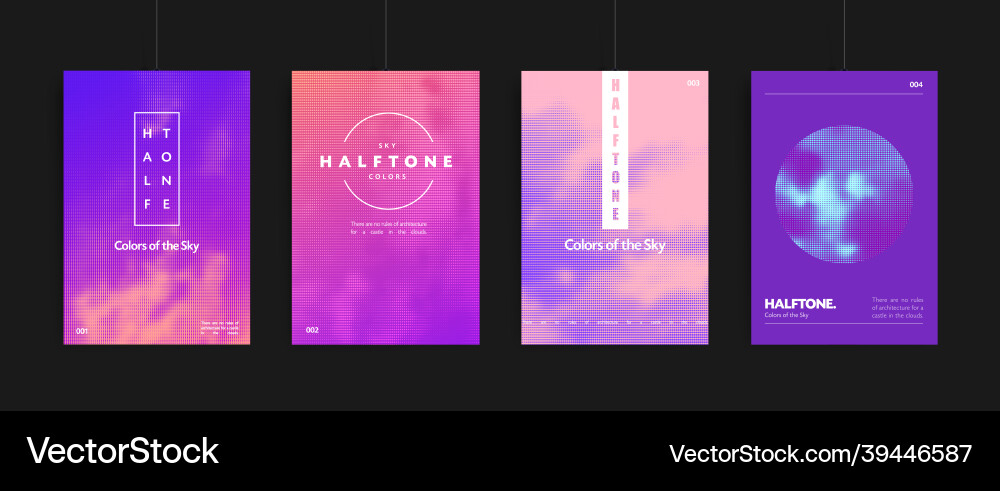 Trendy colorful poster set halftone sky Royalty Free Vector