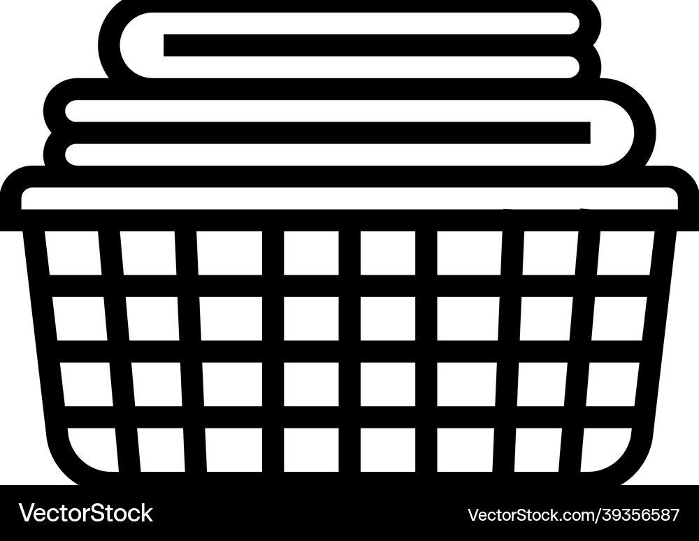 Washed clean fabric clothes in basket line icon Vector Image