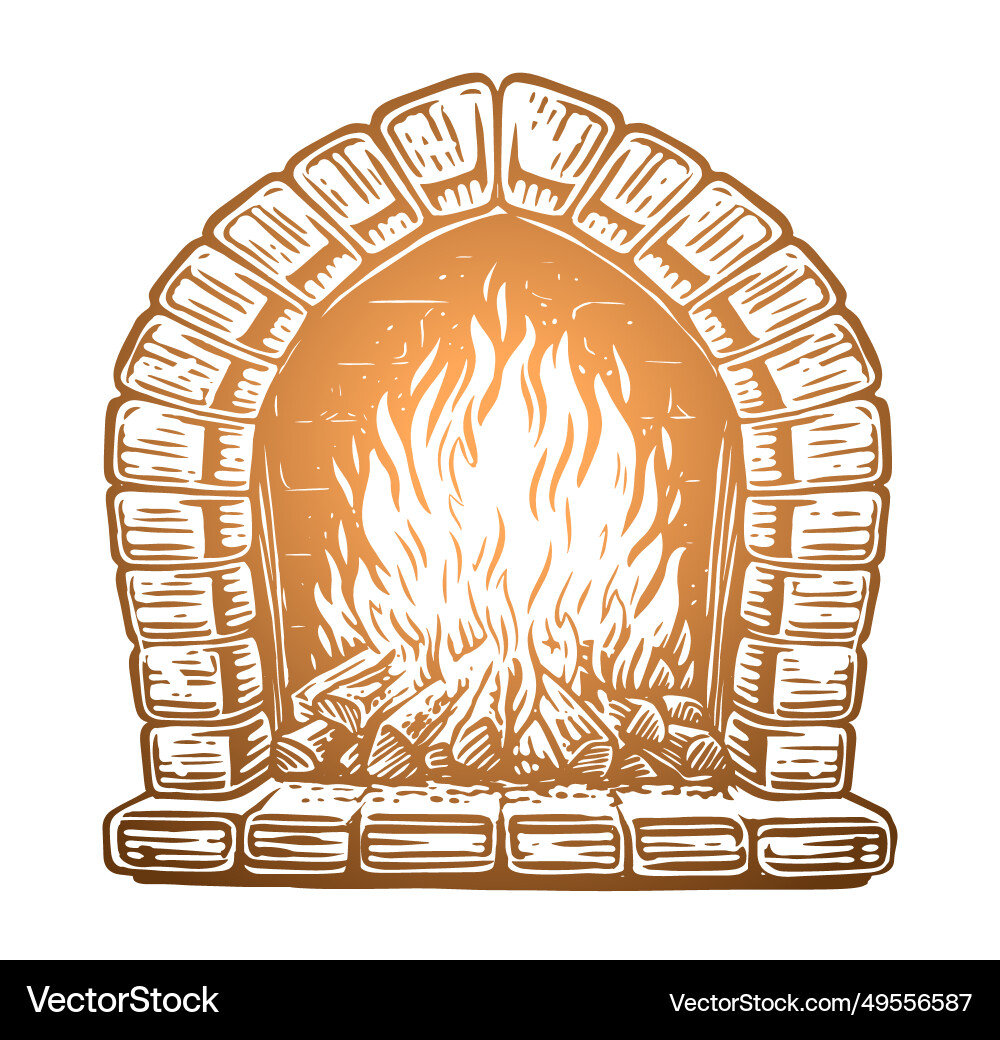Wood is burning in fireplace fire stone oven Vector Image