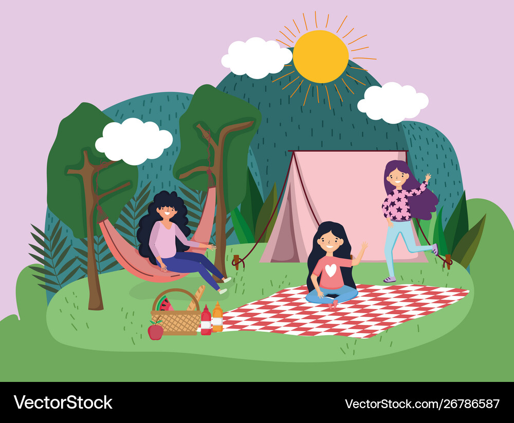 Young people picnic in park Royalty Free Vector Image