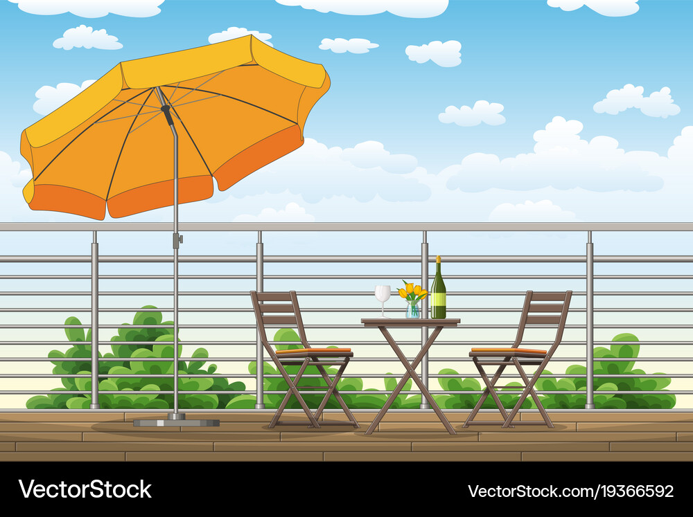 A balcony terrace with tables and chairs Vector Image