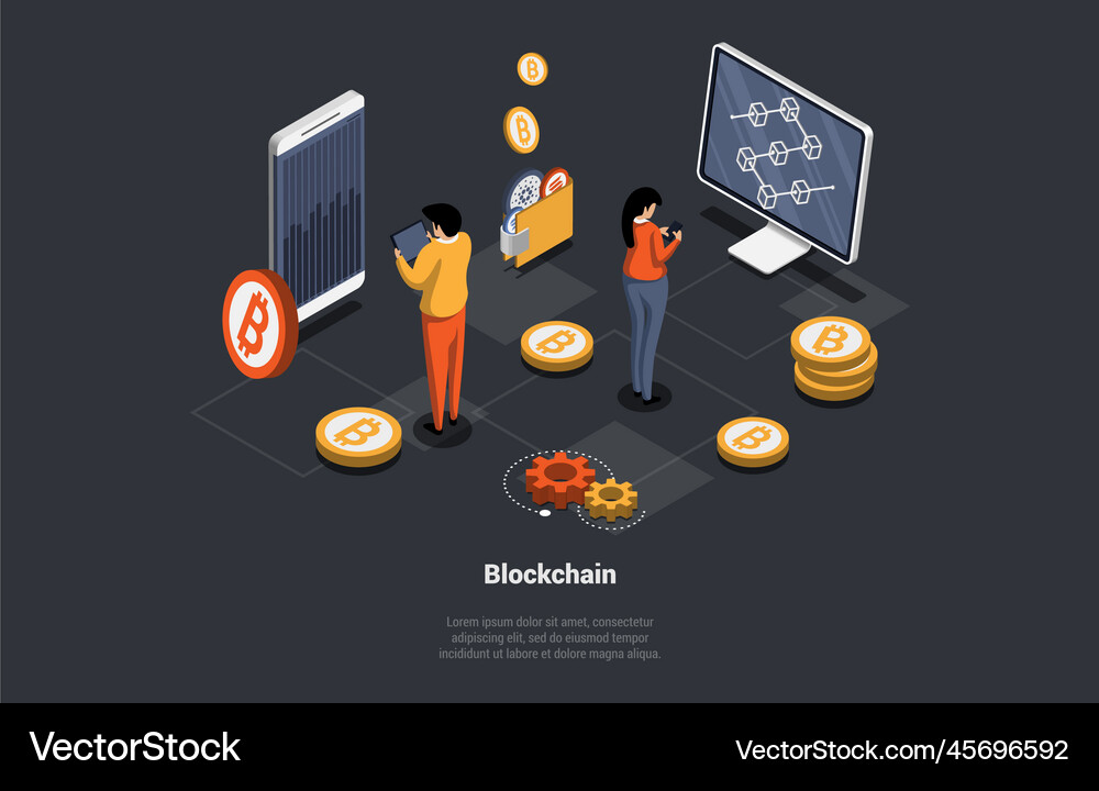 Blockchain and cryptocurrency man woman Royalty Free Vector
