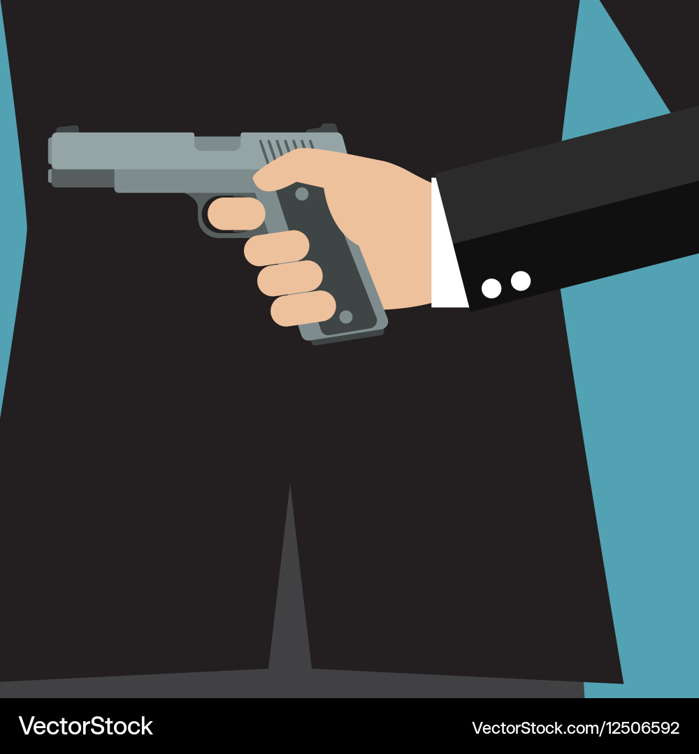 Businessman holding a gun behind his back Vector Image
