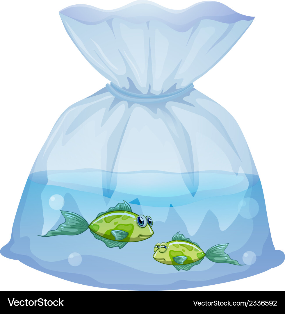 Green fishes inside the plastic pouch Royalty Free Vector