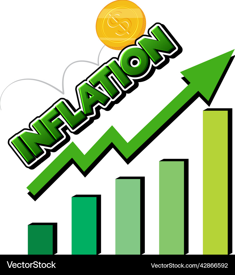 Inflation with green arrow going up and bar chart Vector Image