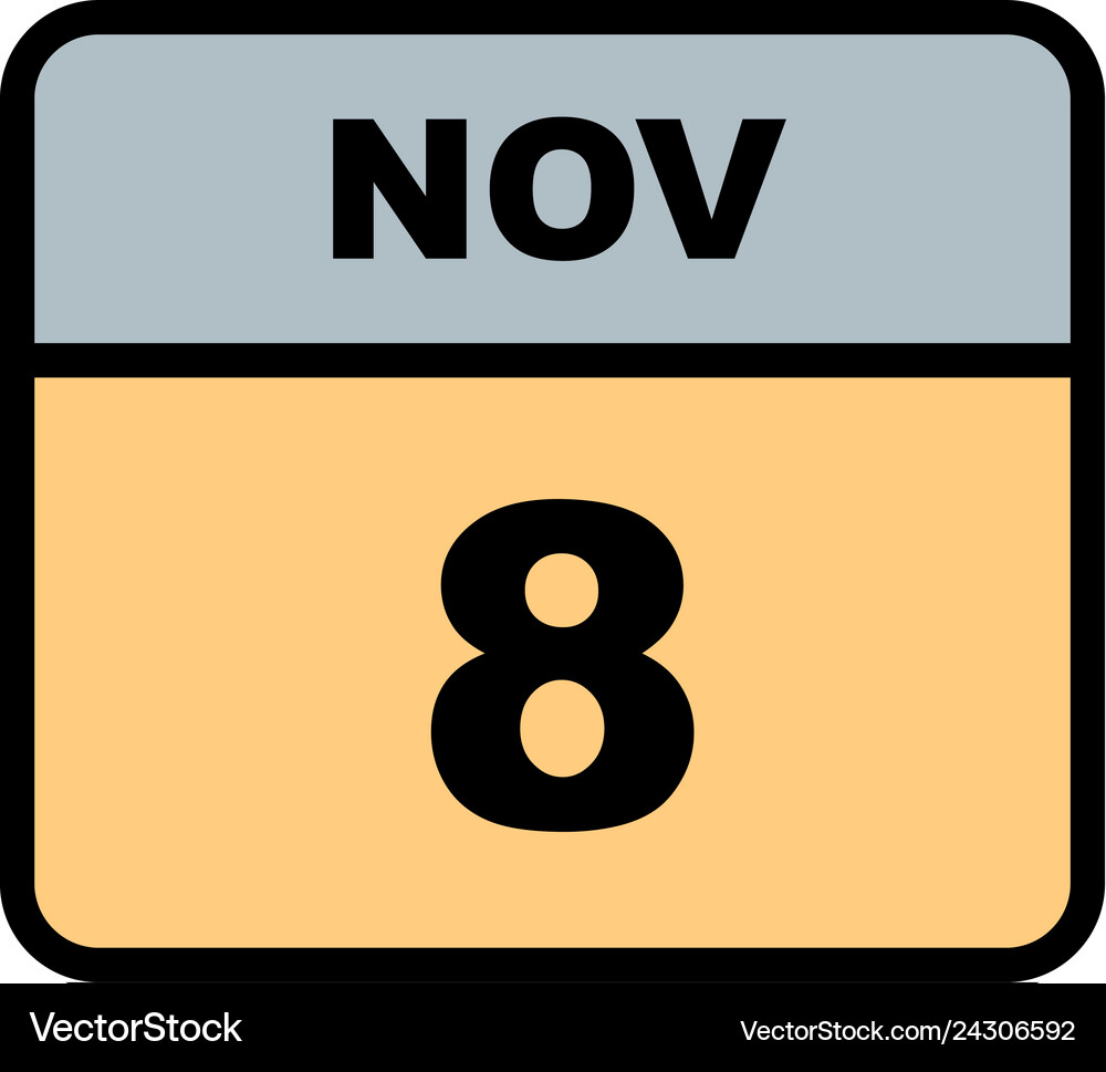November 8th date on a single day calendar Vector Image