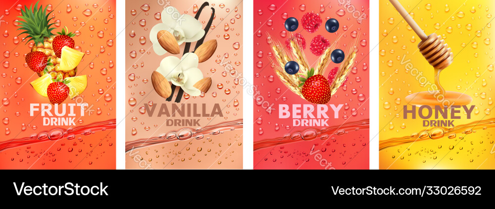 Set labels with fruit and berry drink fresh Vector Image