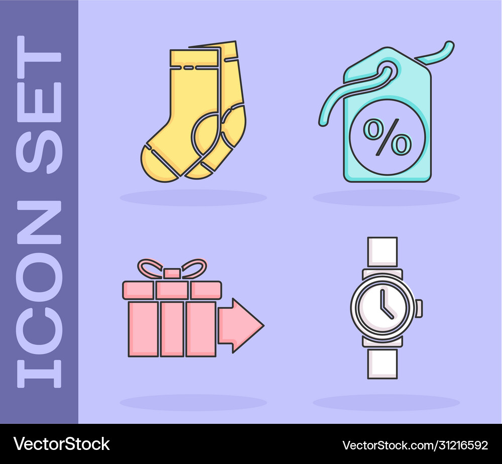 Set wrist watch socks gift box and discount Vector Image
