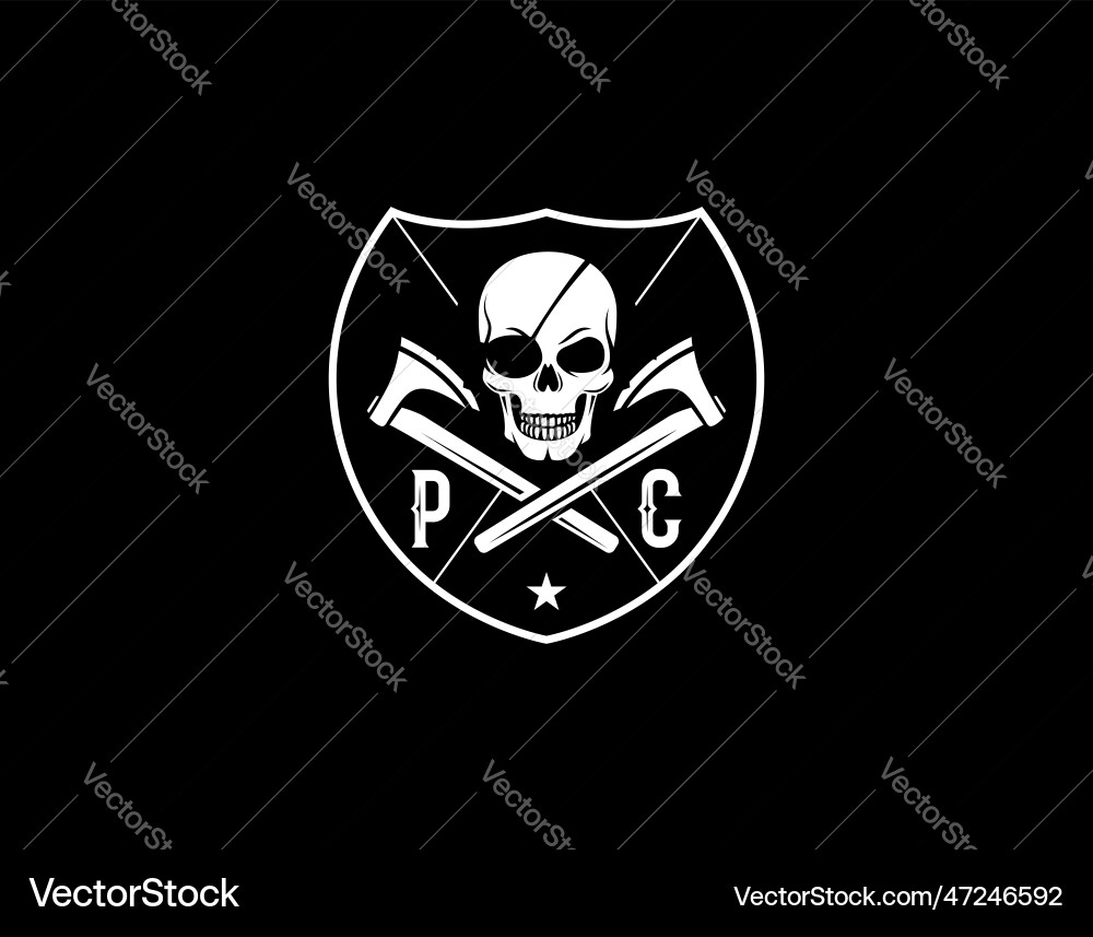 Simple black pirates skull with cross axes logo Vector Image