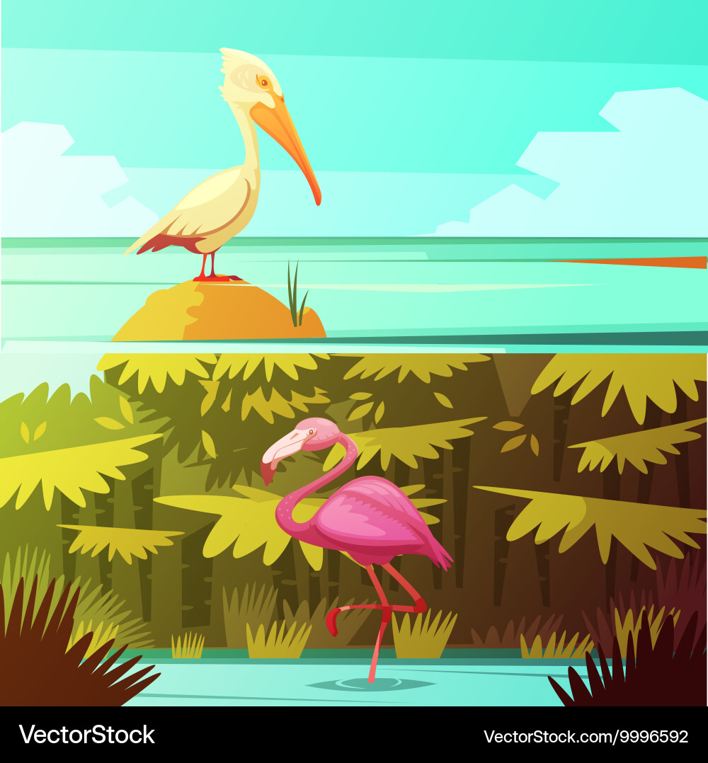 Tropical birds horizontal retro banners set Vector Image