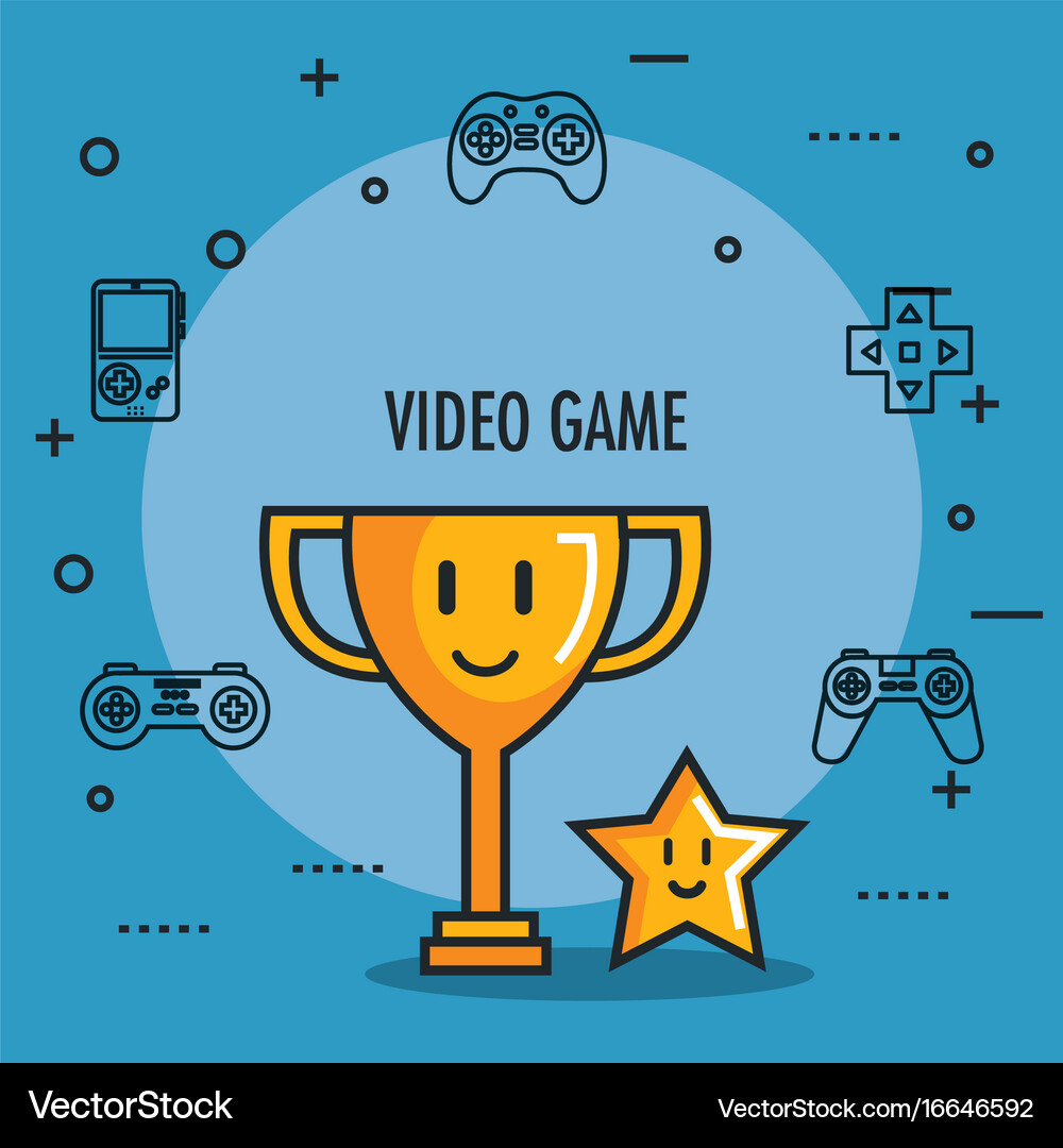 Video game trophy and star award button icons Vector Image
