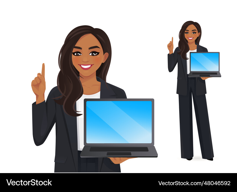 Woman holding laptop Royalty Free Vector Image