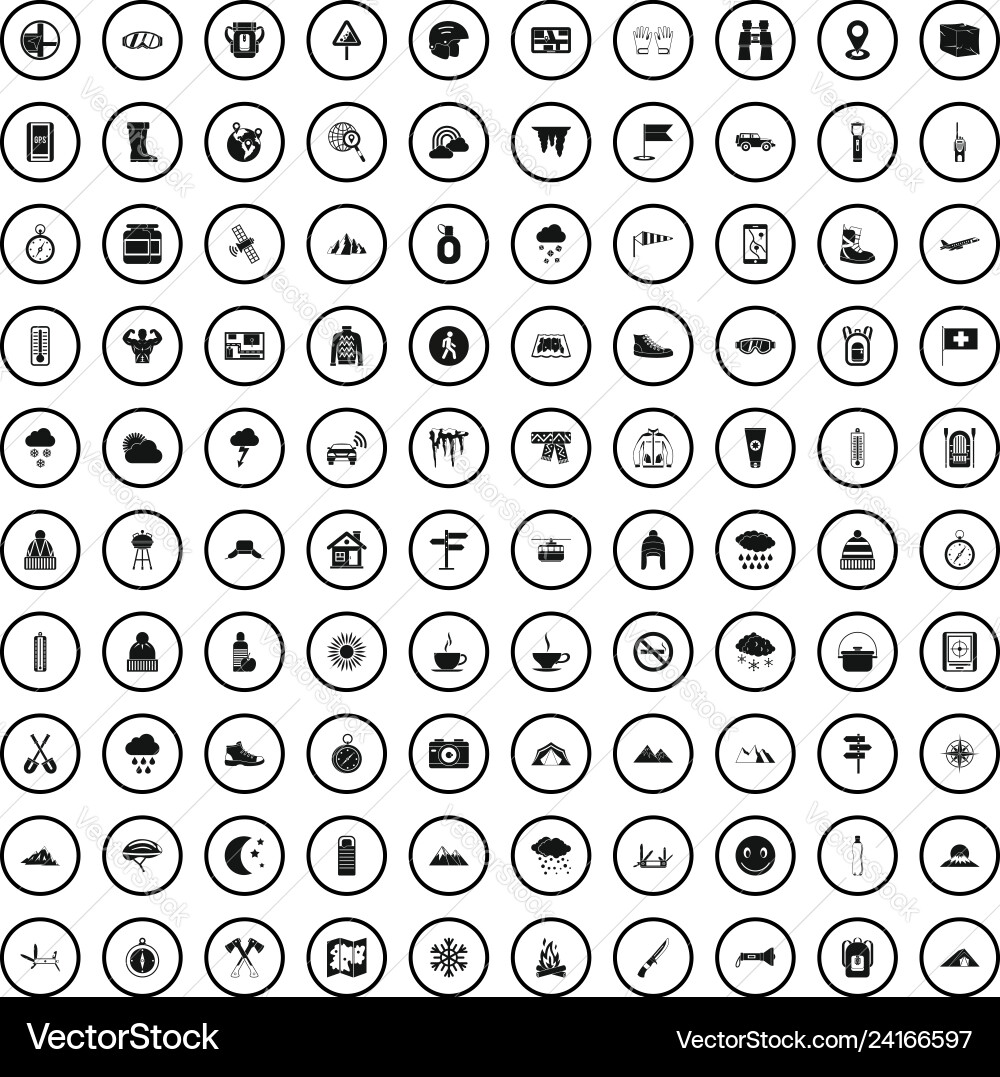 100 mountaineering icons set simple style Vector Image