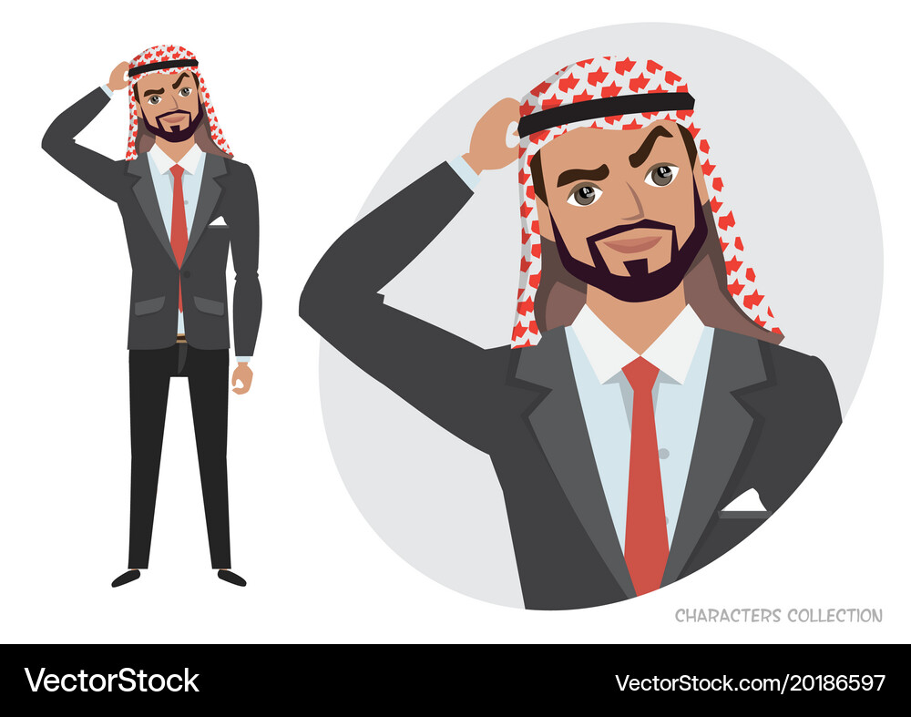Arab businessman character is pensive thinking Vector Image