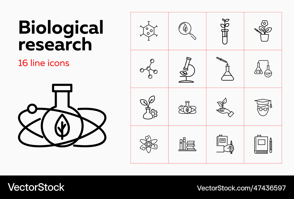 Biological research icons Royalty Free Vector Image
