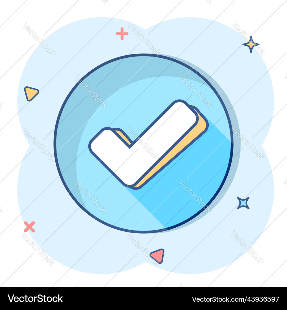 Check mark icon in comic style ok accept cartoon Vector Image