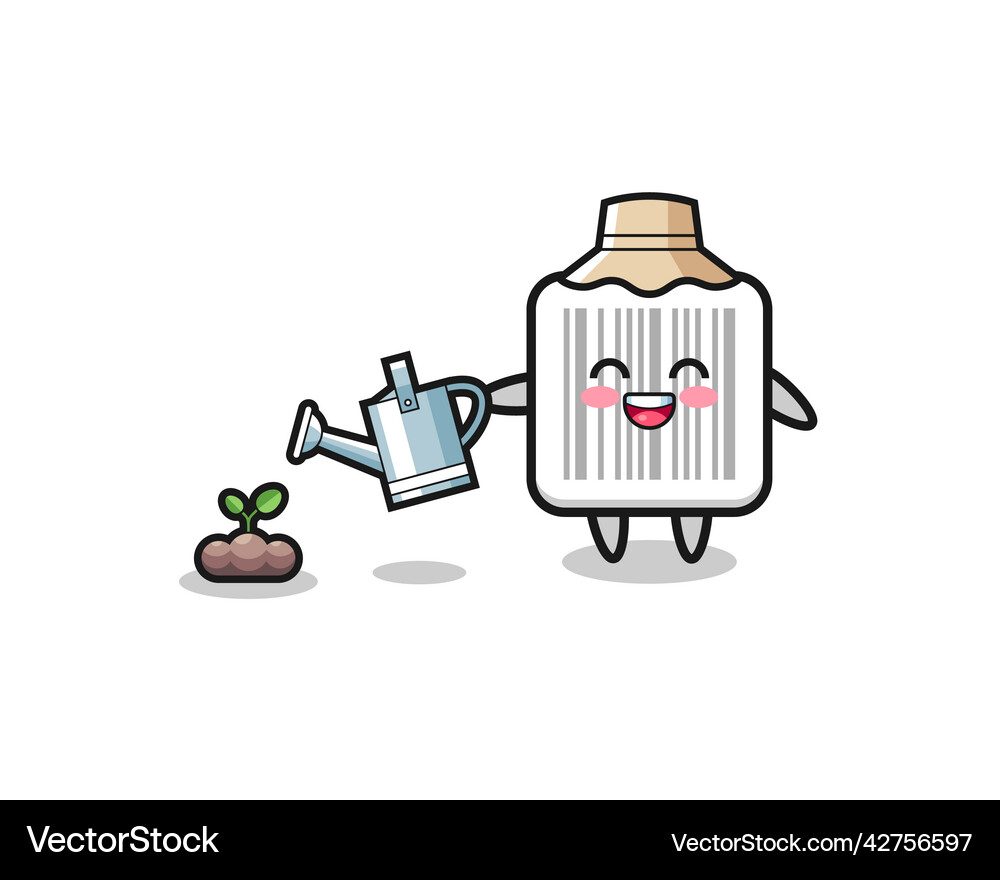 Cute barcode is watering plant seeds Royalty Free Vector