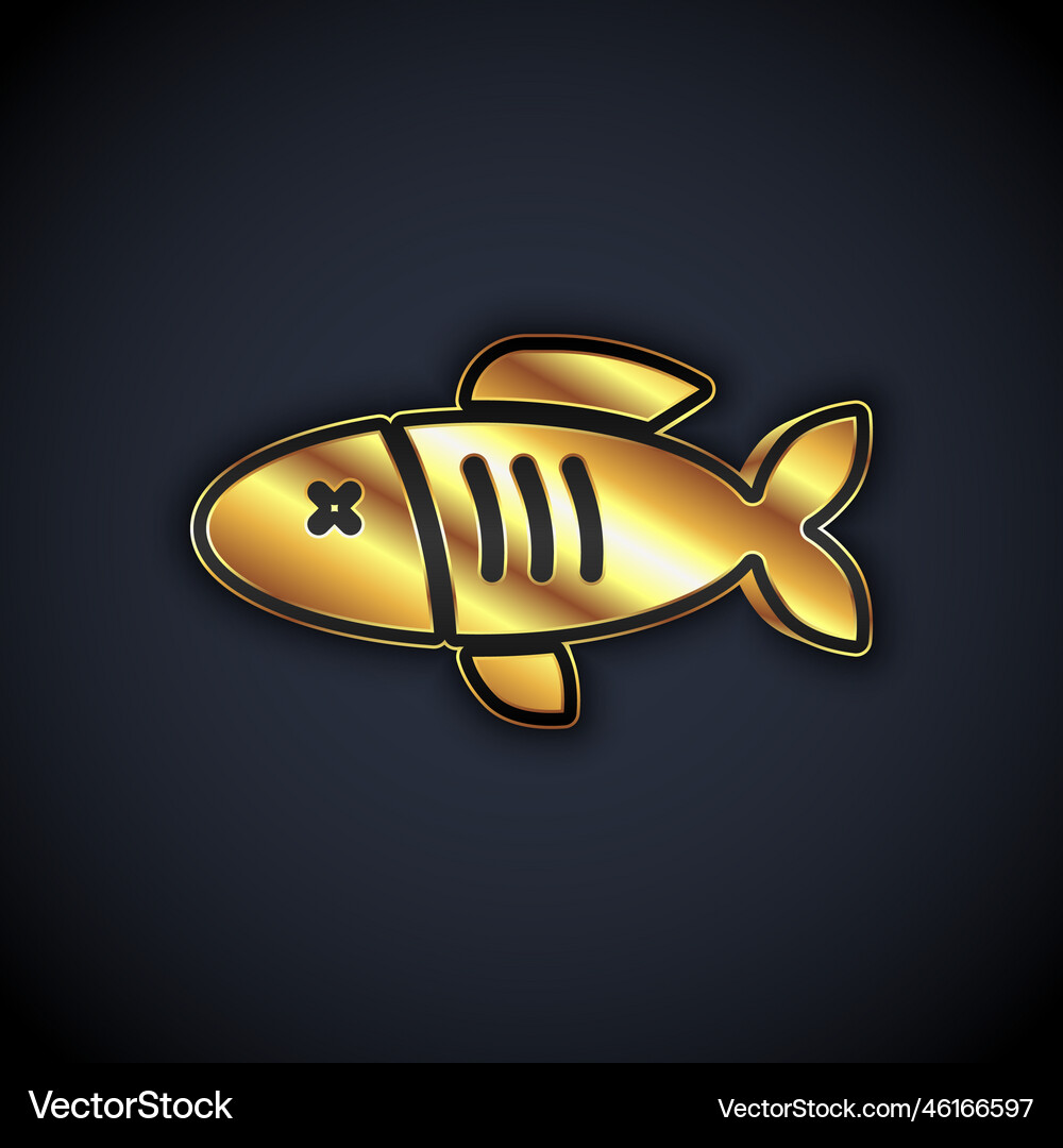 Gold dried fish icon isolated on black background Vector Image
