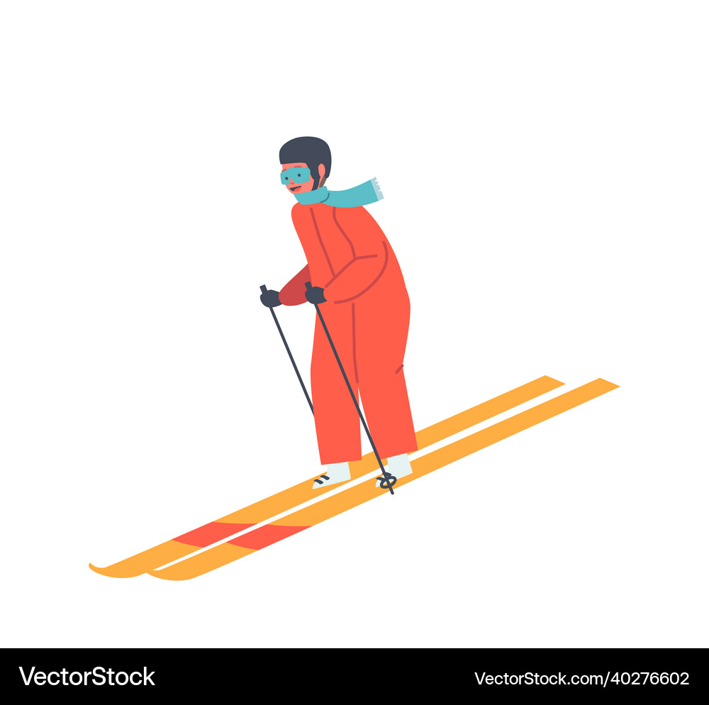 Child active spare time little boy skiing Vector Image