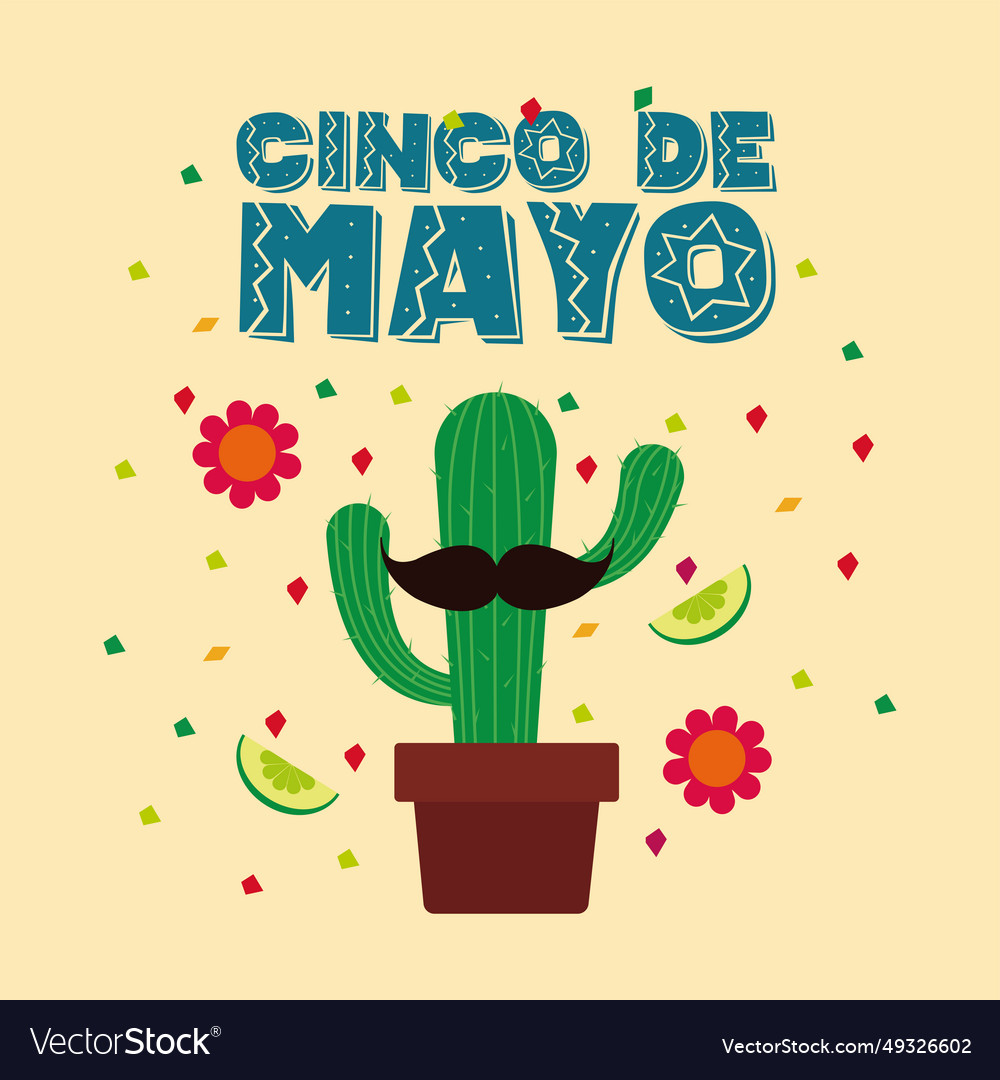 Cinco de mayo poster with cactus plant Royalty Free Vector