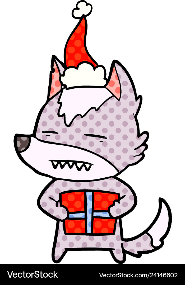 Comic book style of a wolf with gift wearing Vector Image