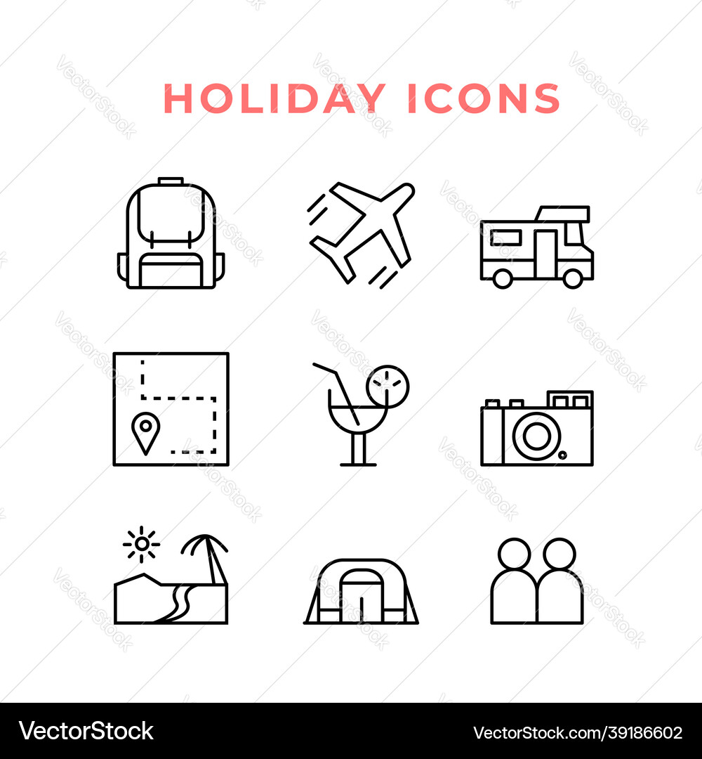 Holiday icon set in line style Royalty Free Vector Image