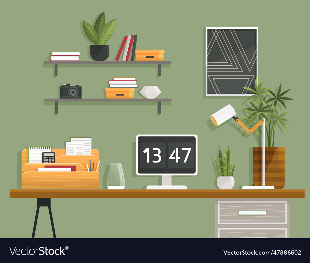Home office interior office Royalty Free Vector Image