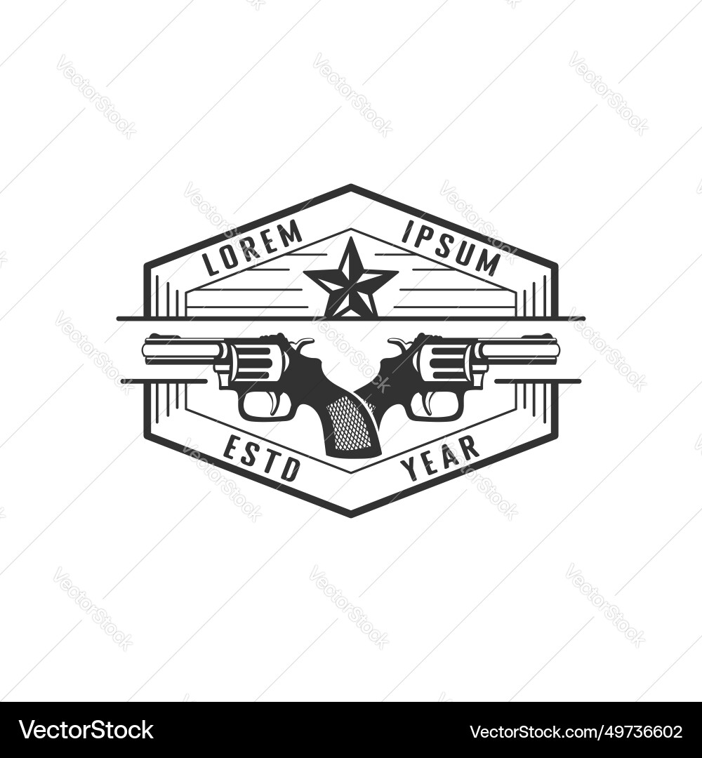 Retro hexagonal old cowboy texas crossed guns Vector Image