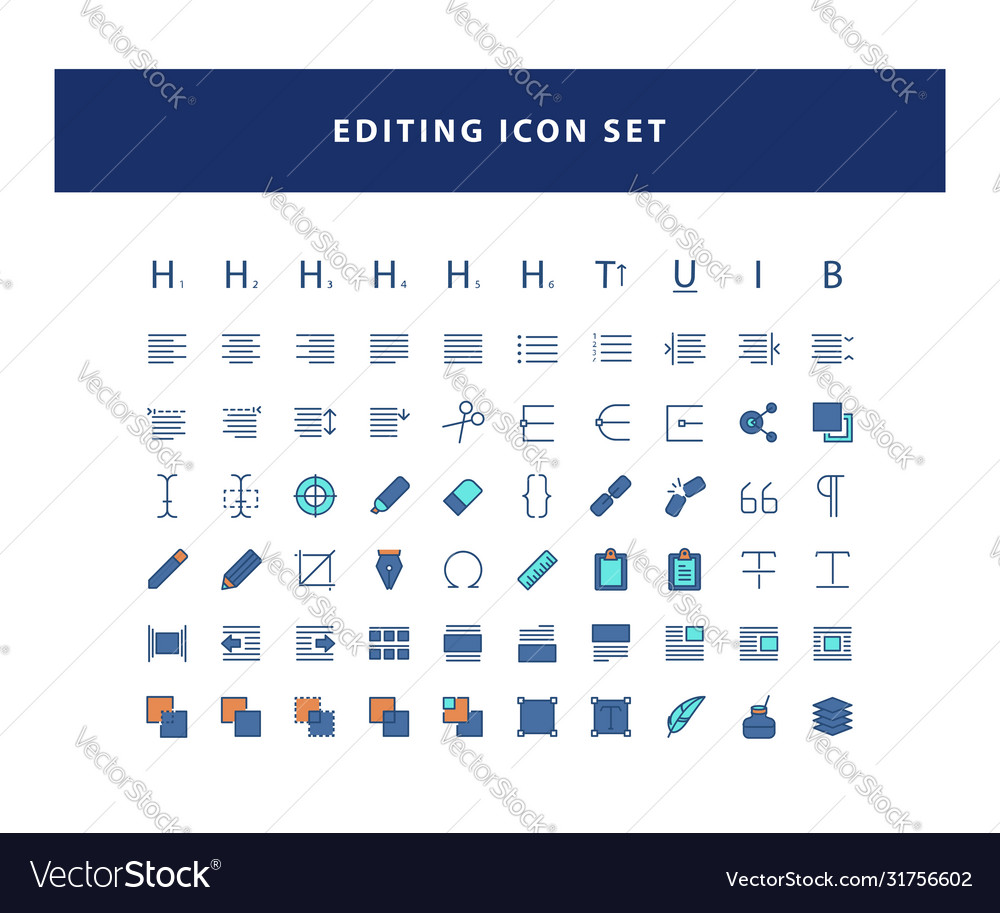 Set editing design icon with filled outline Vector Image