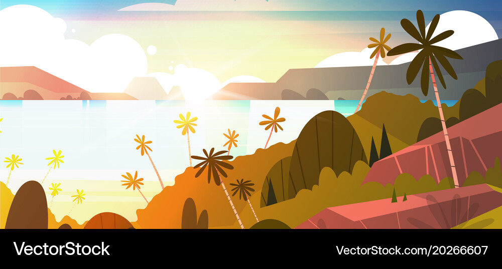 Amazing sunset on seaside horizontal banner Vector Image