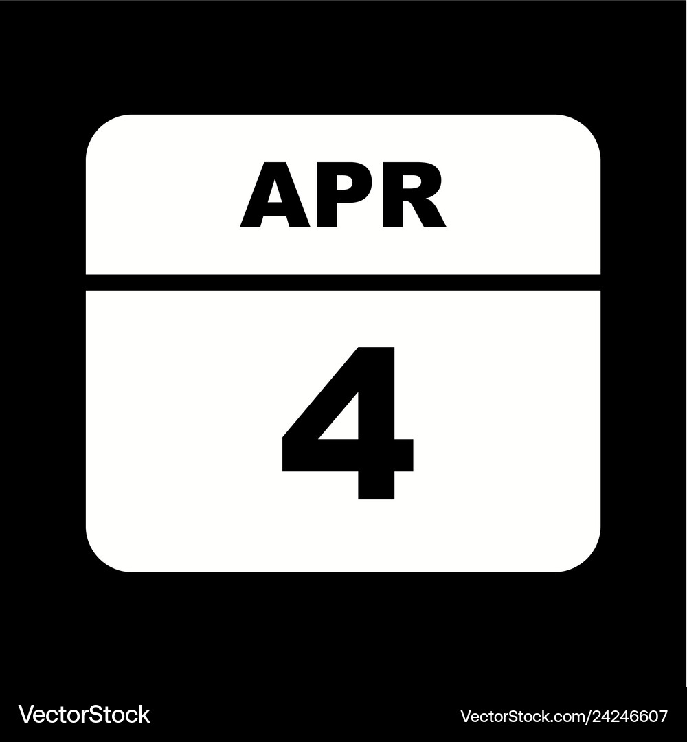 April 4th date on a single day calendar Royalty Free Vector