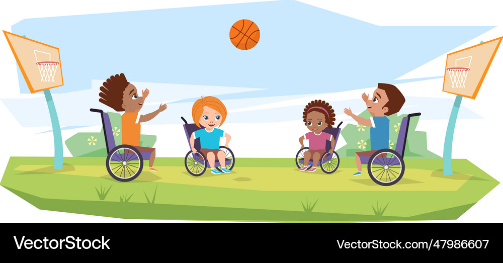 Children with disabilities playing basketball Vector Image